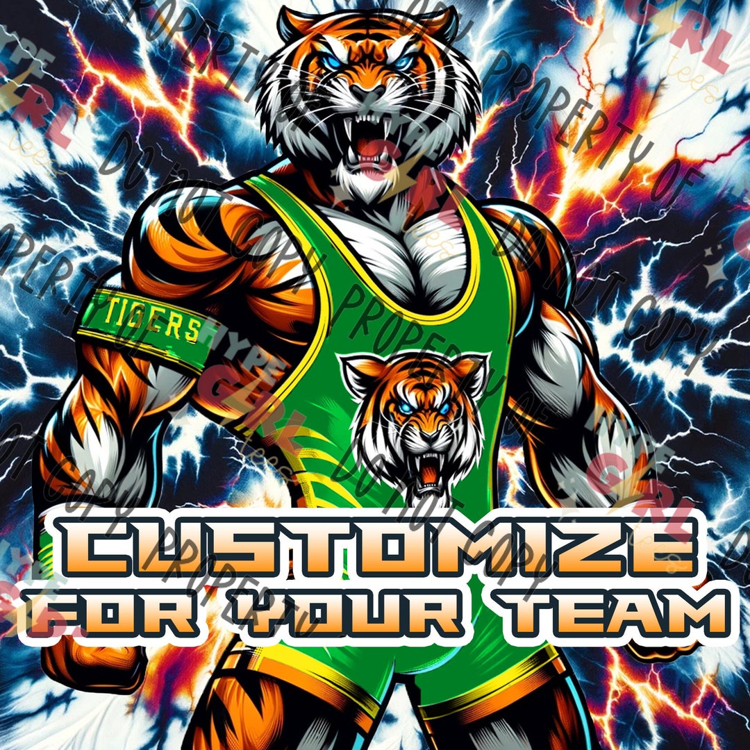 Tigers Wrestling Mascot PNG Digital File, Green & Gold Variation ...