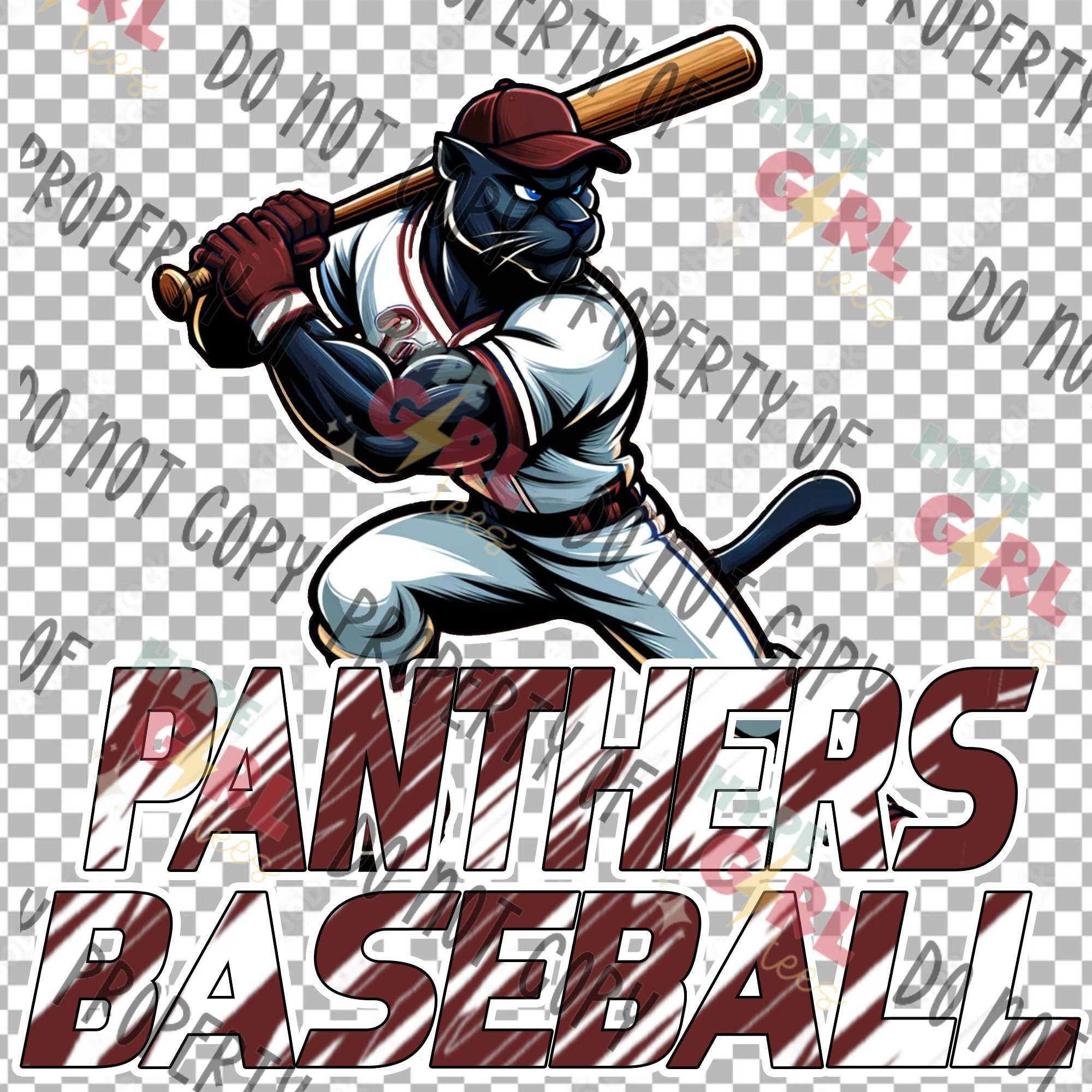 Panther Baseball Mascot PNG Digital File. Maroon & White Variant. OTHER ...