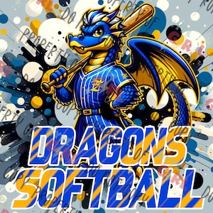 Dragons Baseball / Softball Mascot PNG Digital File. Blue & Gold ...
