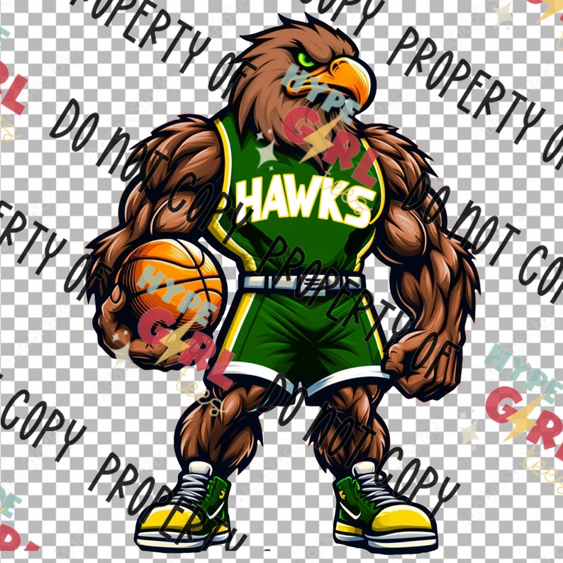 Hawks Basketball Mascot Digital File Green & Gold Variation. Other ...