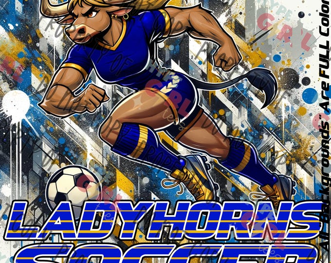 Lady Longhorns Soccer Mascot PNG Digital File Blue & Gold Version ...