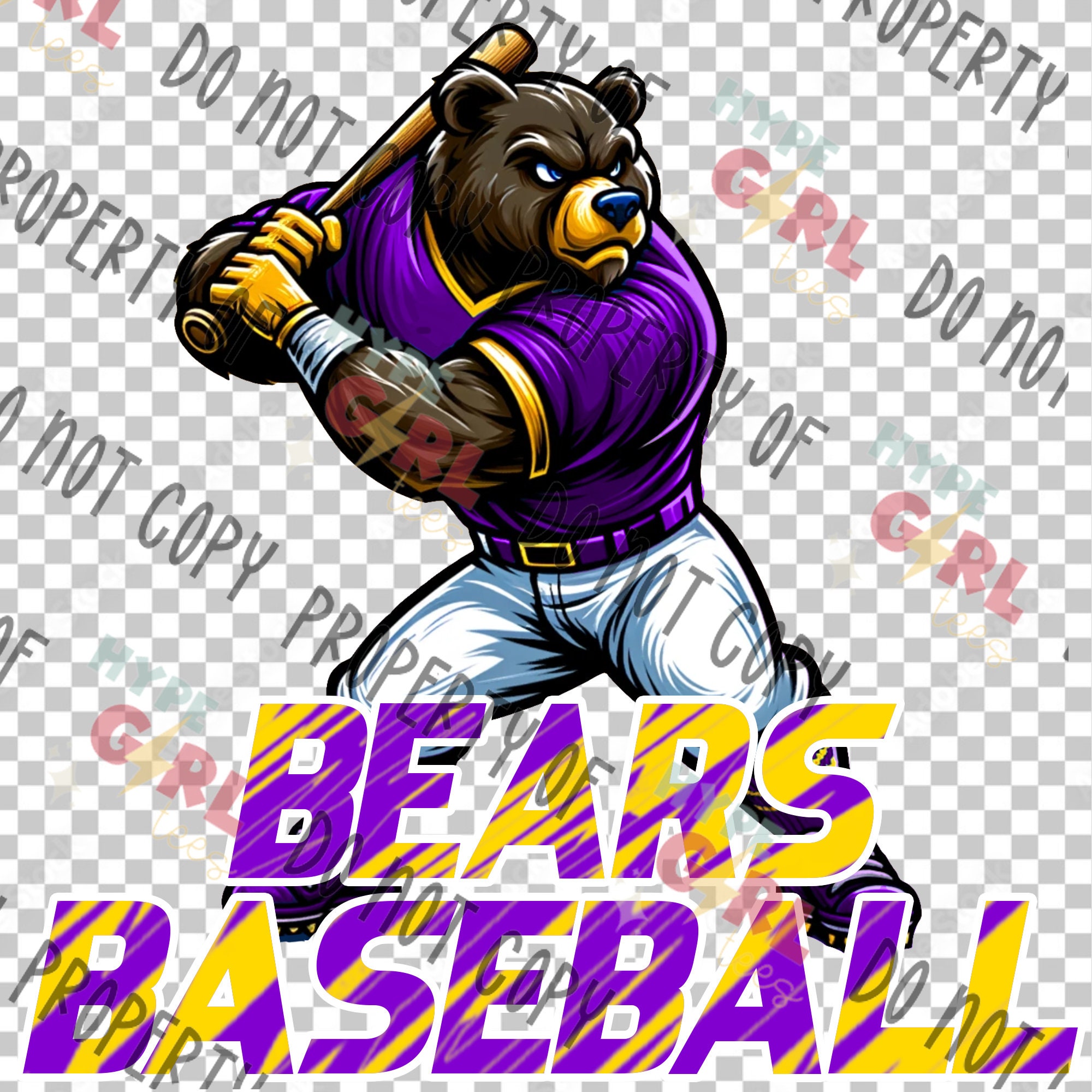 Bears Baseball Mascot PNG Digital File. Purple & Gold Variant. OTHER ...