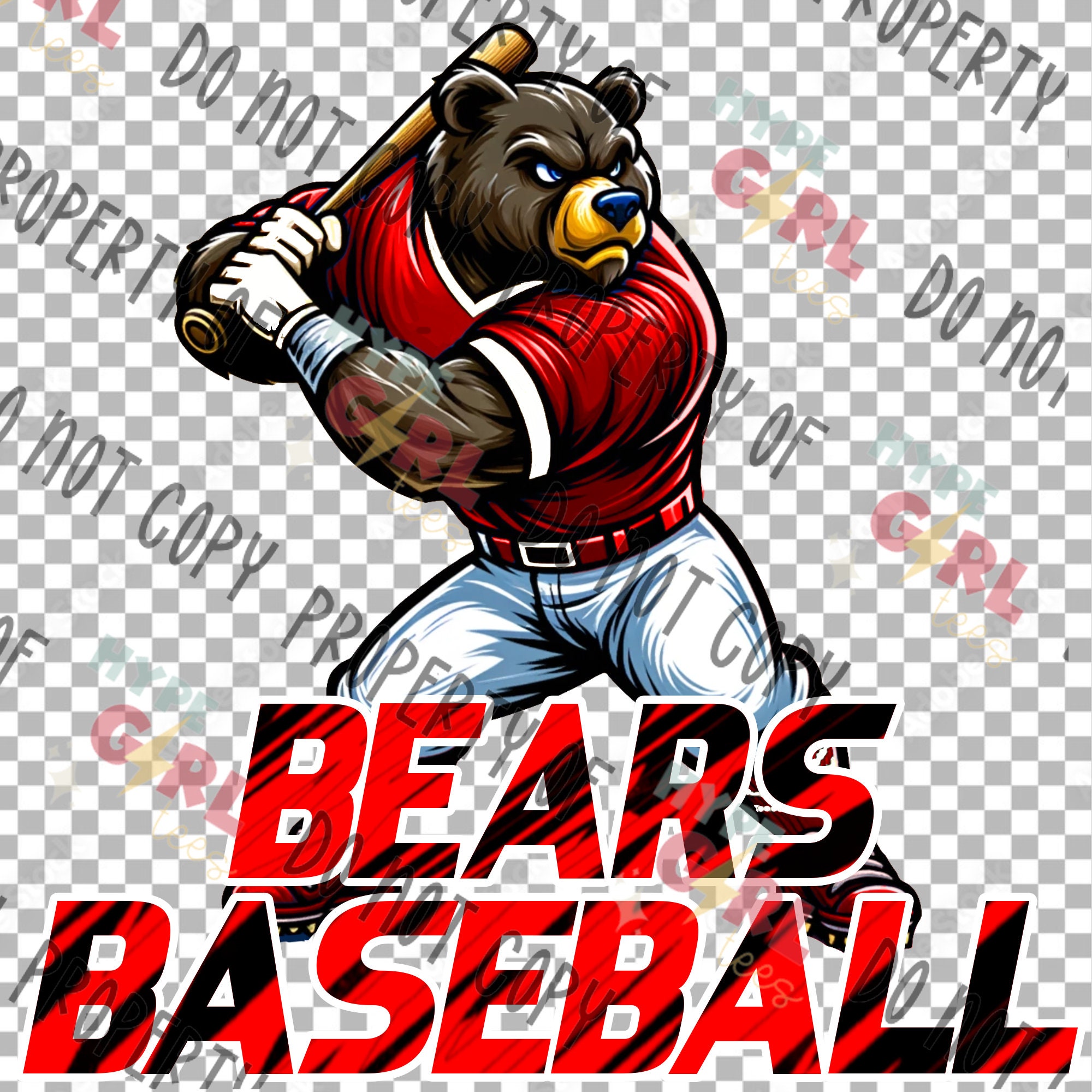 Bears Baseball Mascot PNG Digital File. Red & White Variant. OTHER ...