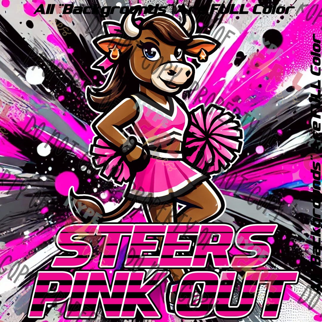 Steers Cheer Design PNG Digital. Pink Out, Breast Cancer Awareness ...