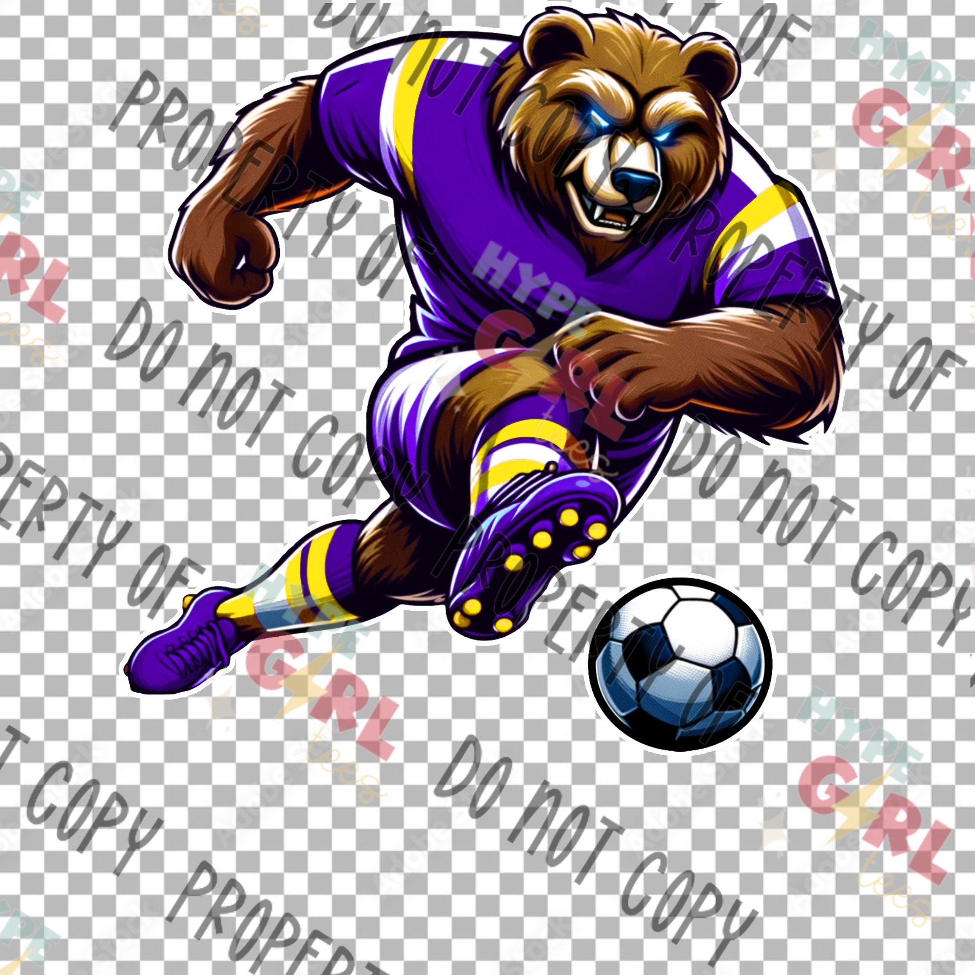 Bears Soccer Mascot PNG Digital File Purple & Gold Version. OTHER ...
