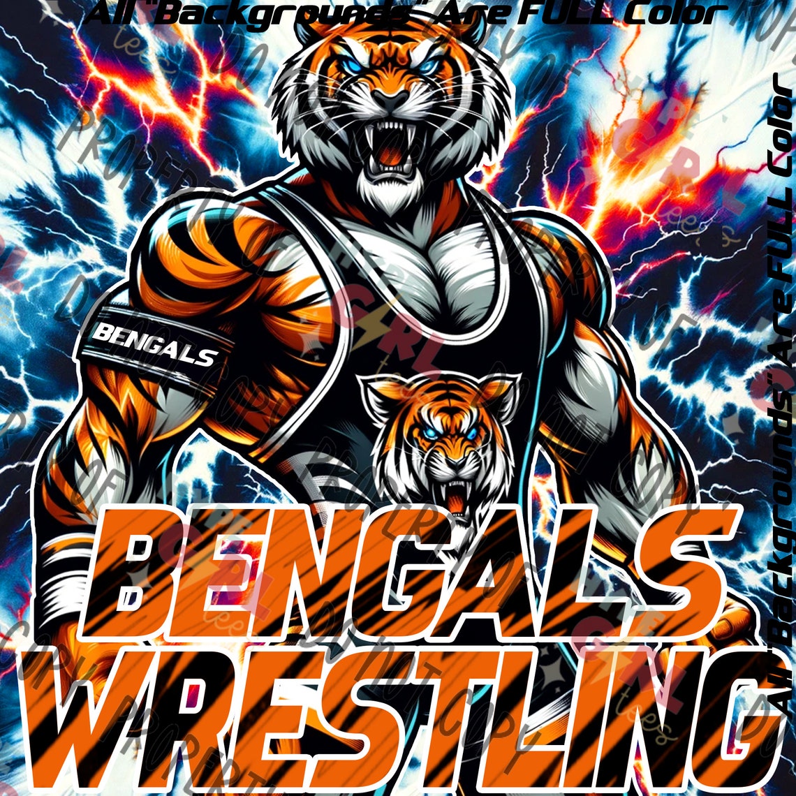 Tigers Bengals Wrestling Mascot Digital File Black And Orange
