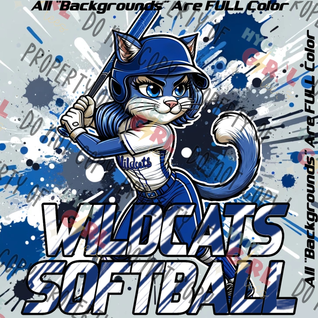 Lady Wildcats Softball Mascot PNG Digital File. Blue & White Variant ...