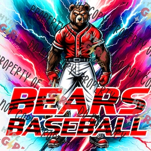 Bears Baseball Mascot PNG, Digital File. Bears Logo. Red & White ...