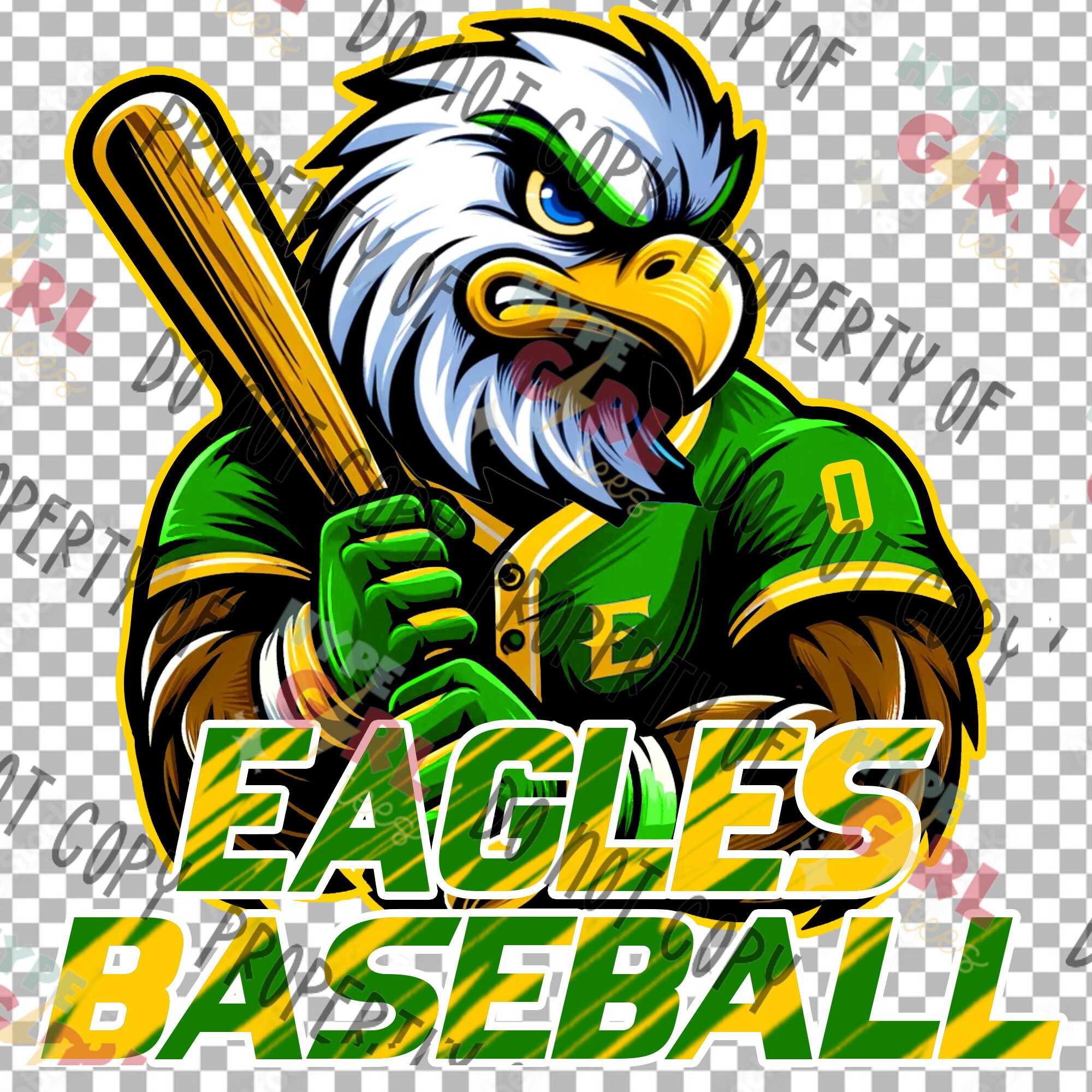 Eagles Baseball Mascot PNG Digital File. Green & Yellow Variant. OTHER ...