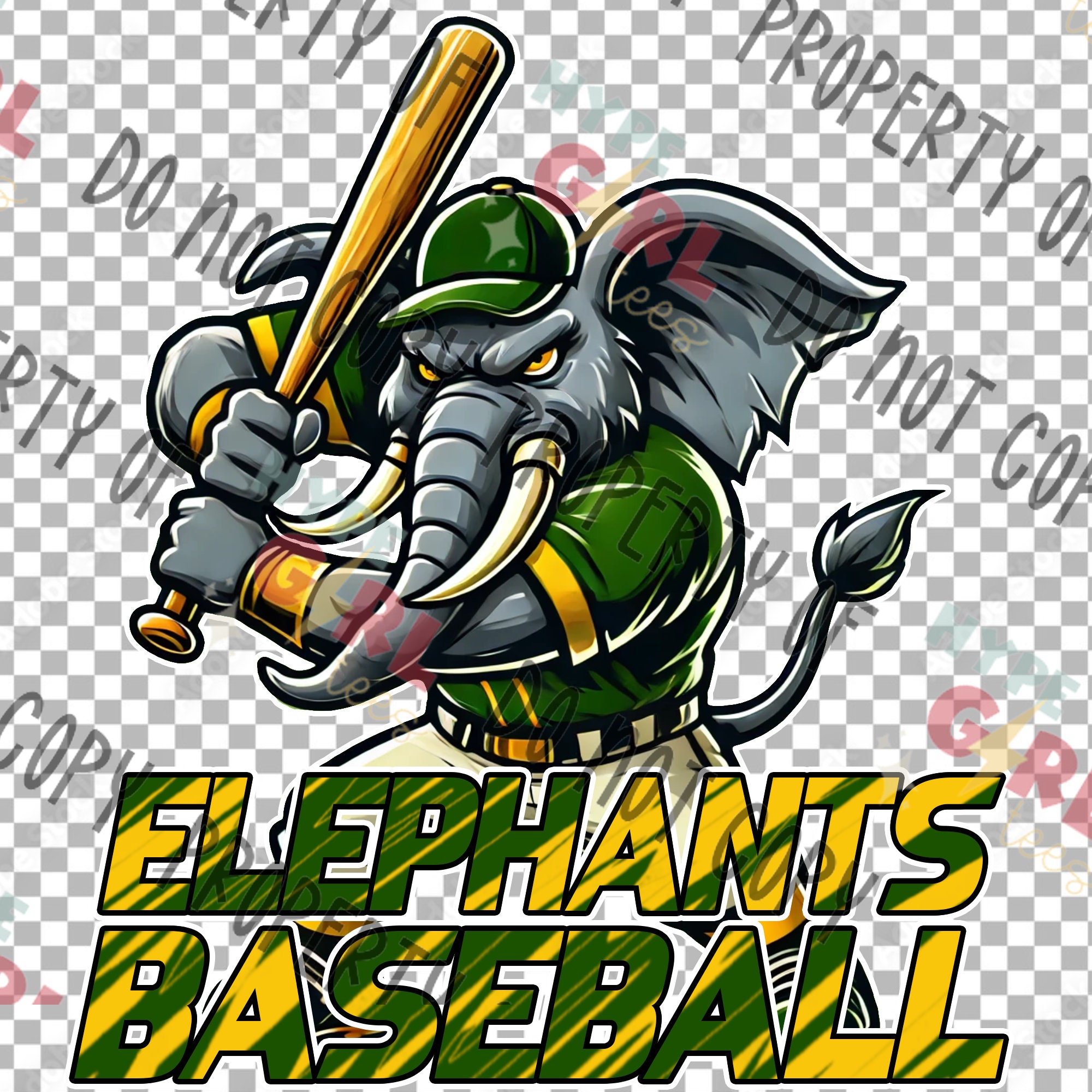 Elephants Baseball Design PNG Digital File. Green & Gold. Other Colors ...