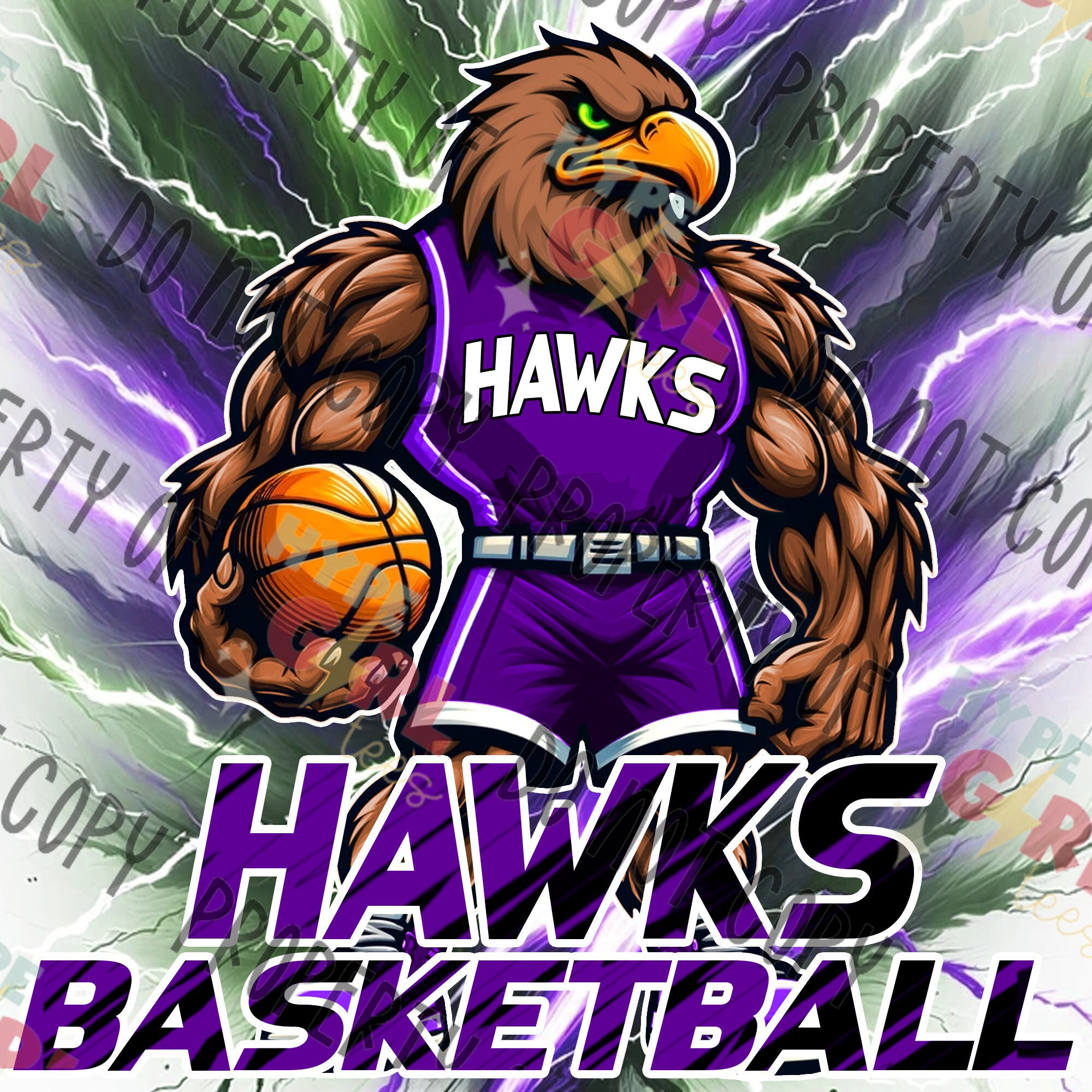 Hawks Basketball Mascot Digital File Purple & White Variation. Other ...