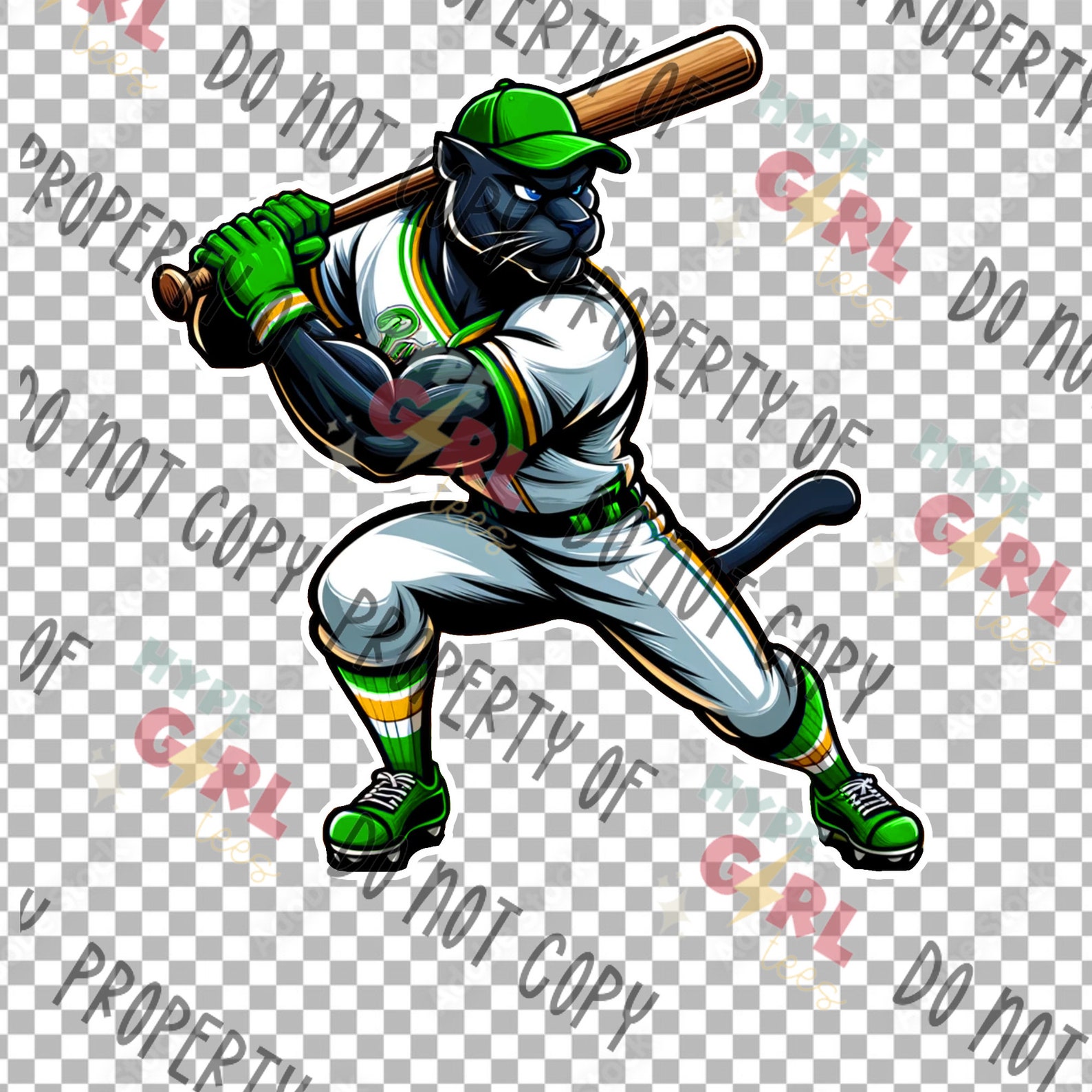 Panther Baseball Mascot PNG Digital File. Green & Gold Variant. OTHER ...
