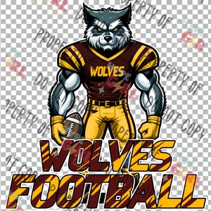 Wolverine / Wolves / Timberwolves Football PNG Design. Maroon & Gold ...