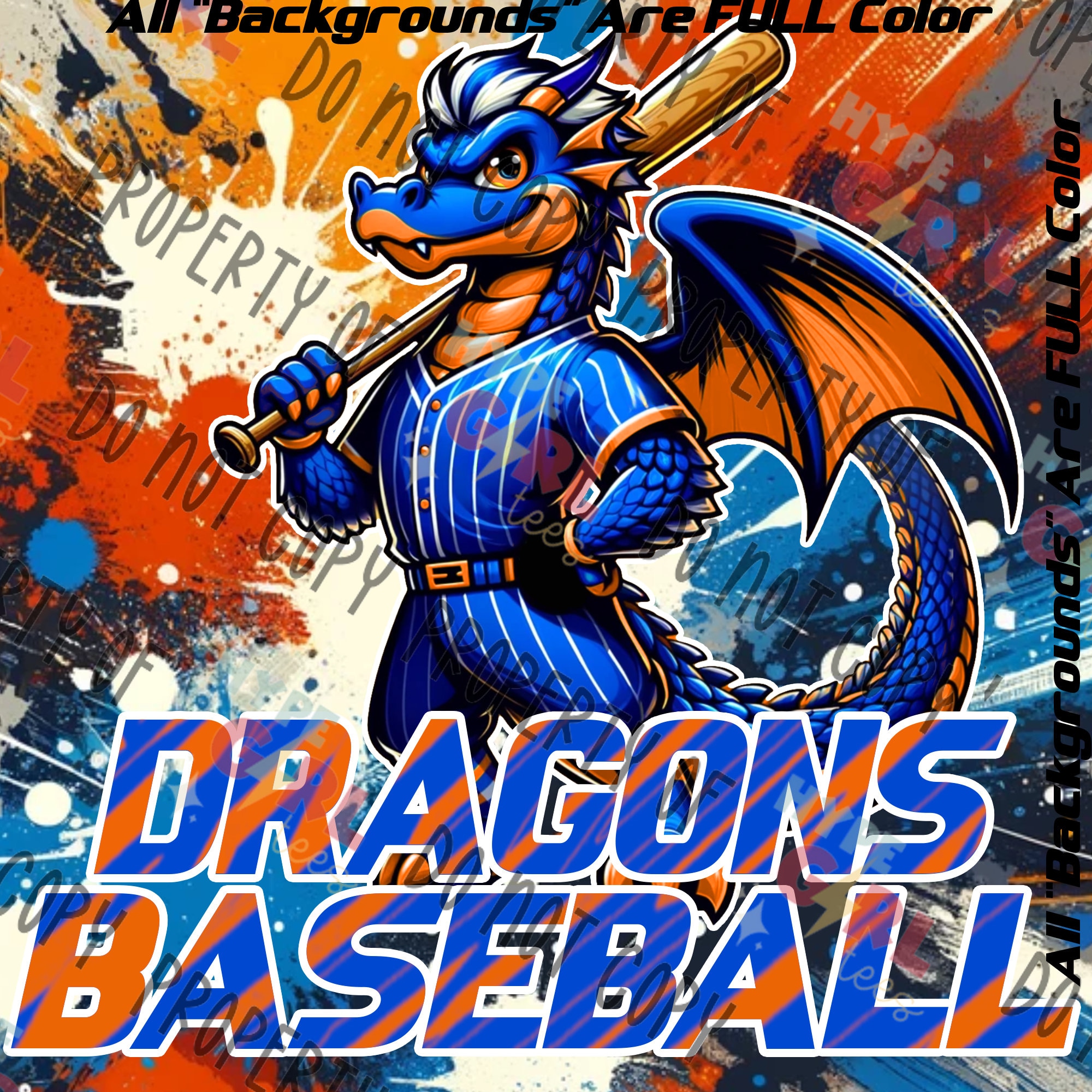 Dragons Baseball / Softball Mascot PNG Digital File. Blue & Orange ...