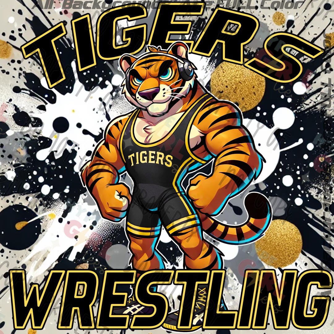 Tigers Wrestling Design Digital File, Black & Gold Variation. Other ...