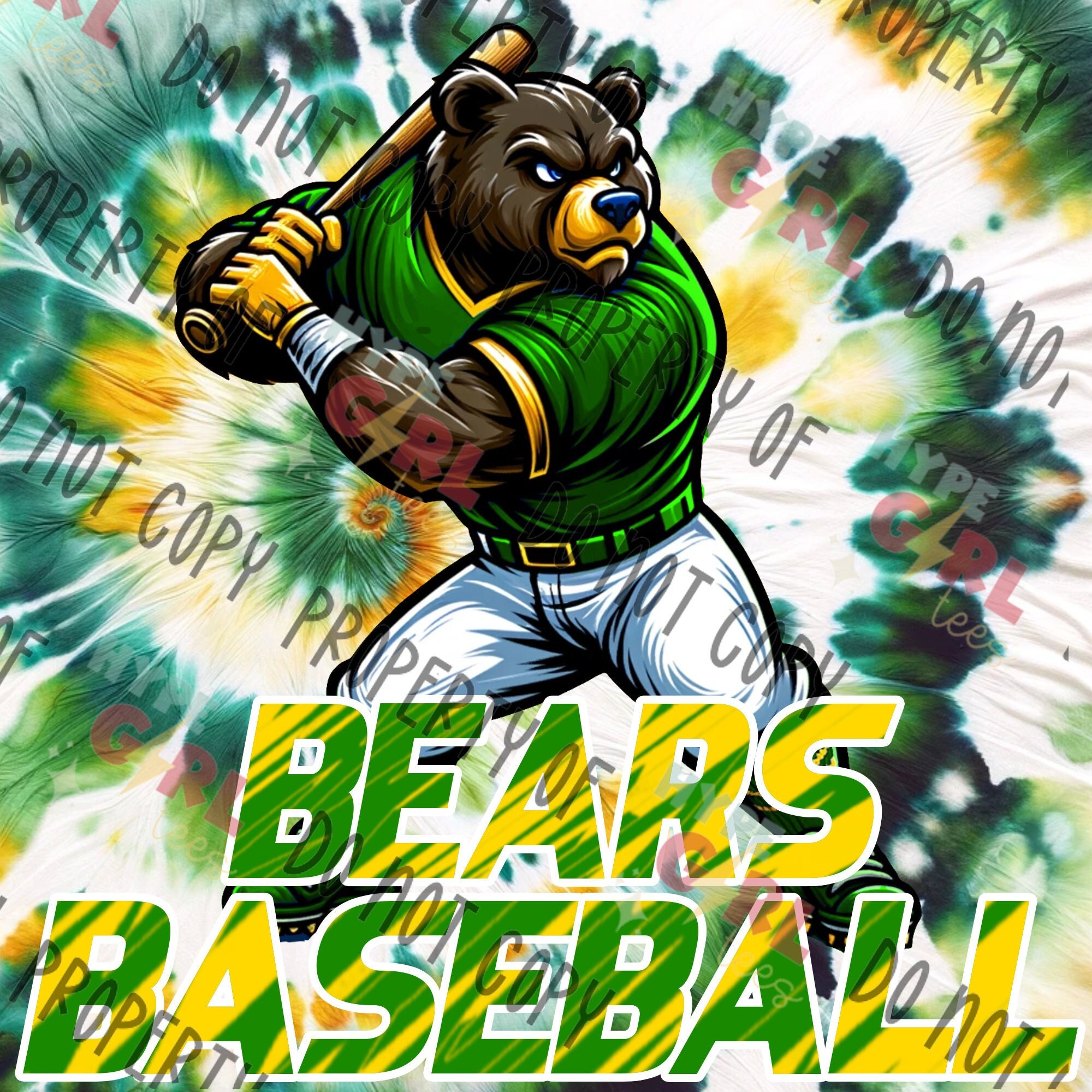 Bears Baseball Mascot PNG Digital File. Green & Gold Variant. OTHER ...
