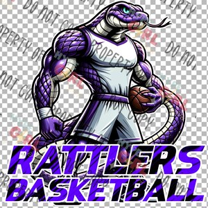 Snake / Rattler / Diamondbacks Basketball Mascot PNG, Purple & White ...