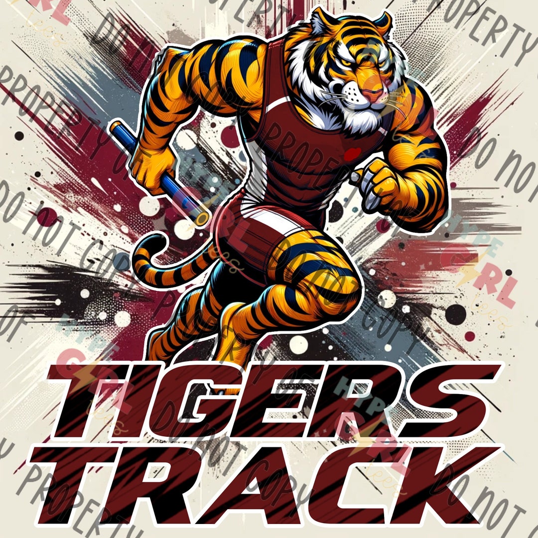 Tigers Track Mascot PNG Digital File. Maroon & White Variant. OTHER ...