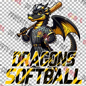 Dragons Baseball / Softball Mascot PNG Digital File. Black & Gold ...