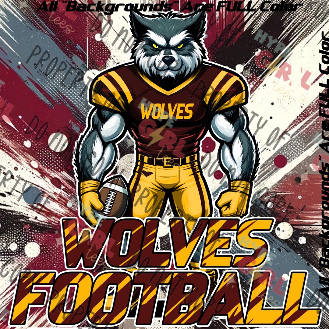 Wolverine / Wolves / Timberwolves Football PNG Design. Maroon & Gold ...
