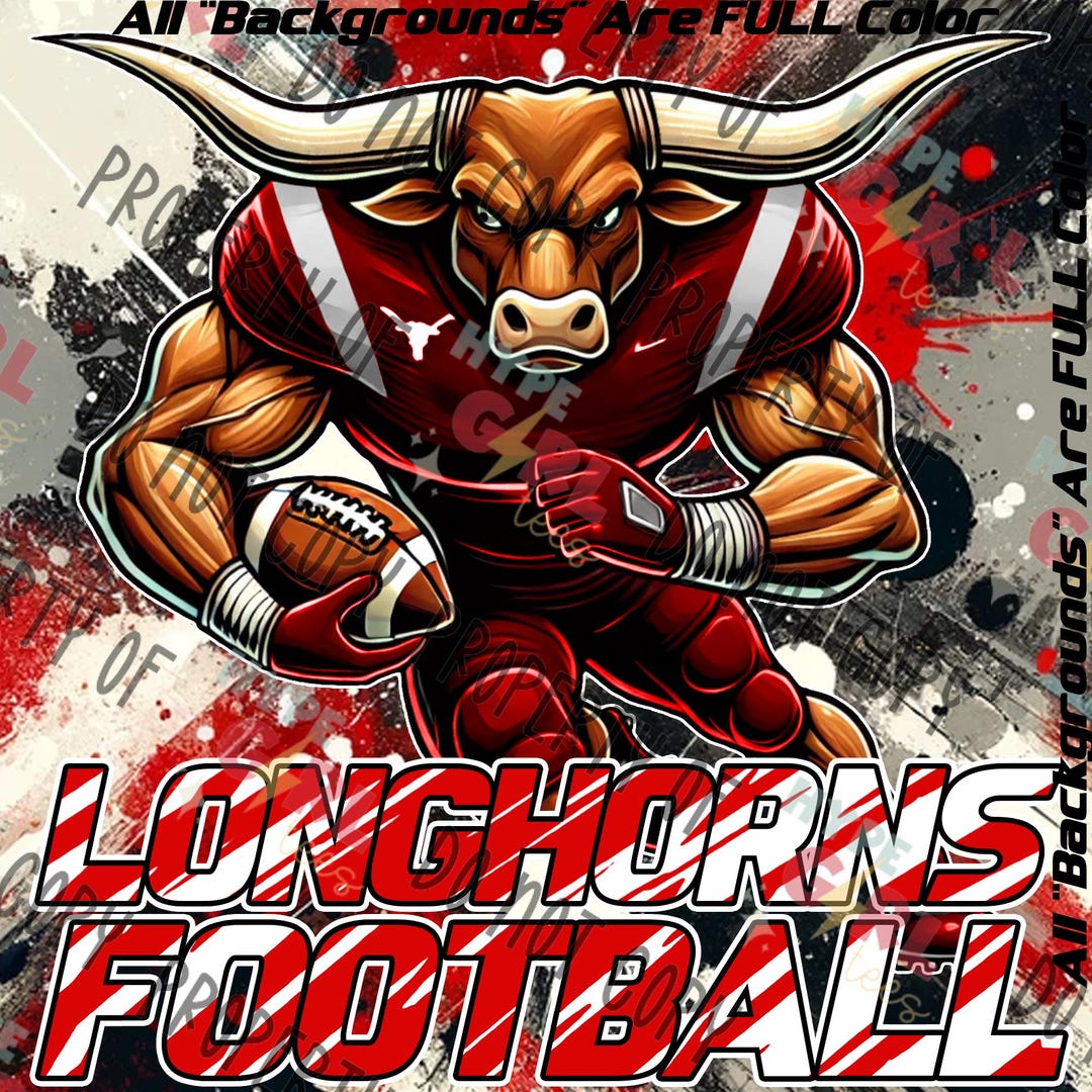 Longhorns Football Design PNG Digital File. Red & White Version, Other ...