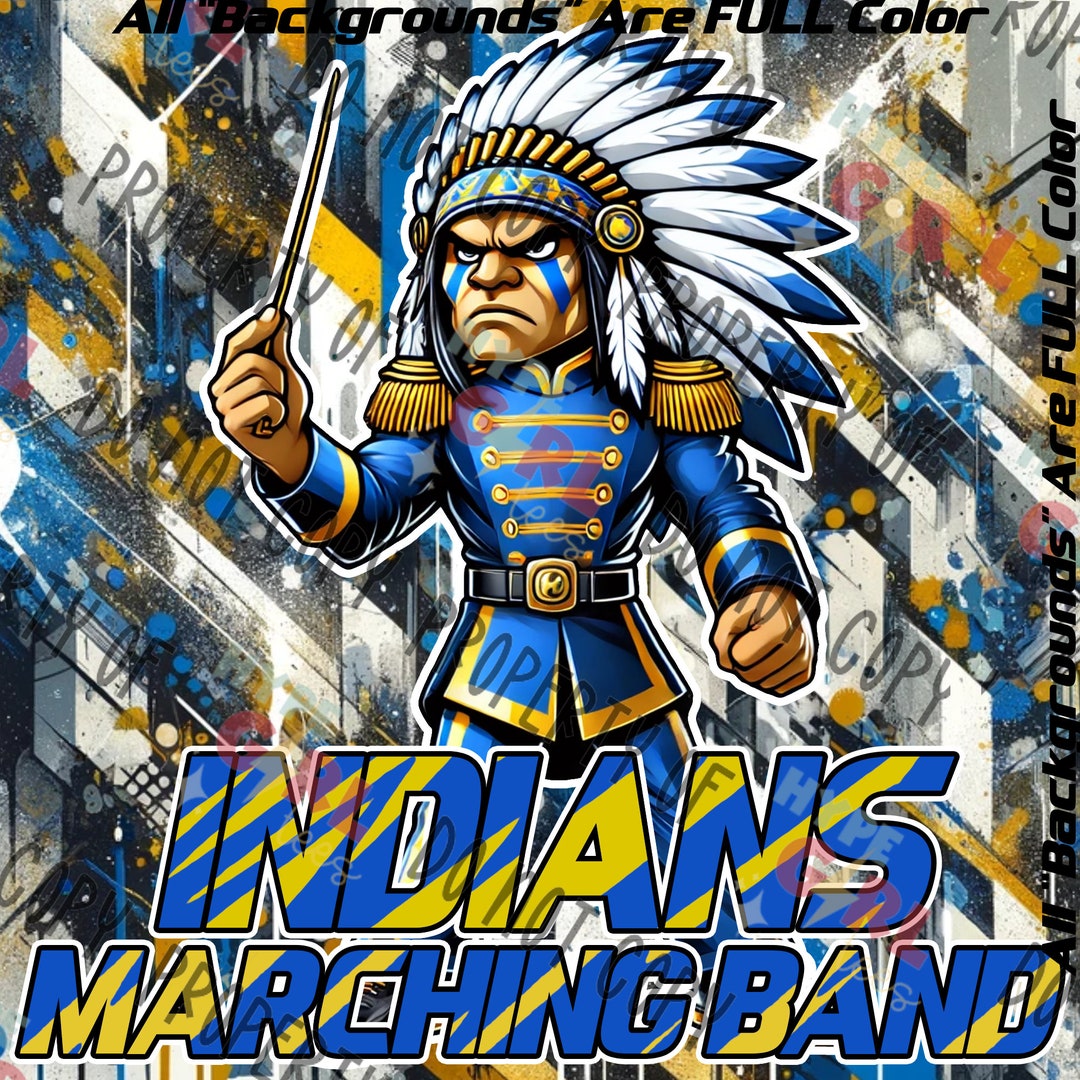 Indians Marching Band Mascot PNG Digital File. Blue & Gold Variant ...
