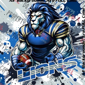 Lions Football Mascot Design PNG Digital File Blue & Gold Variation ...