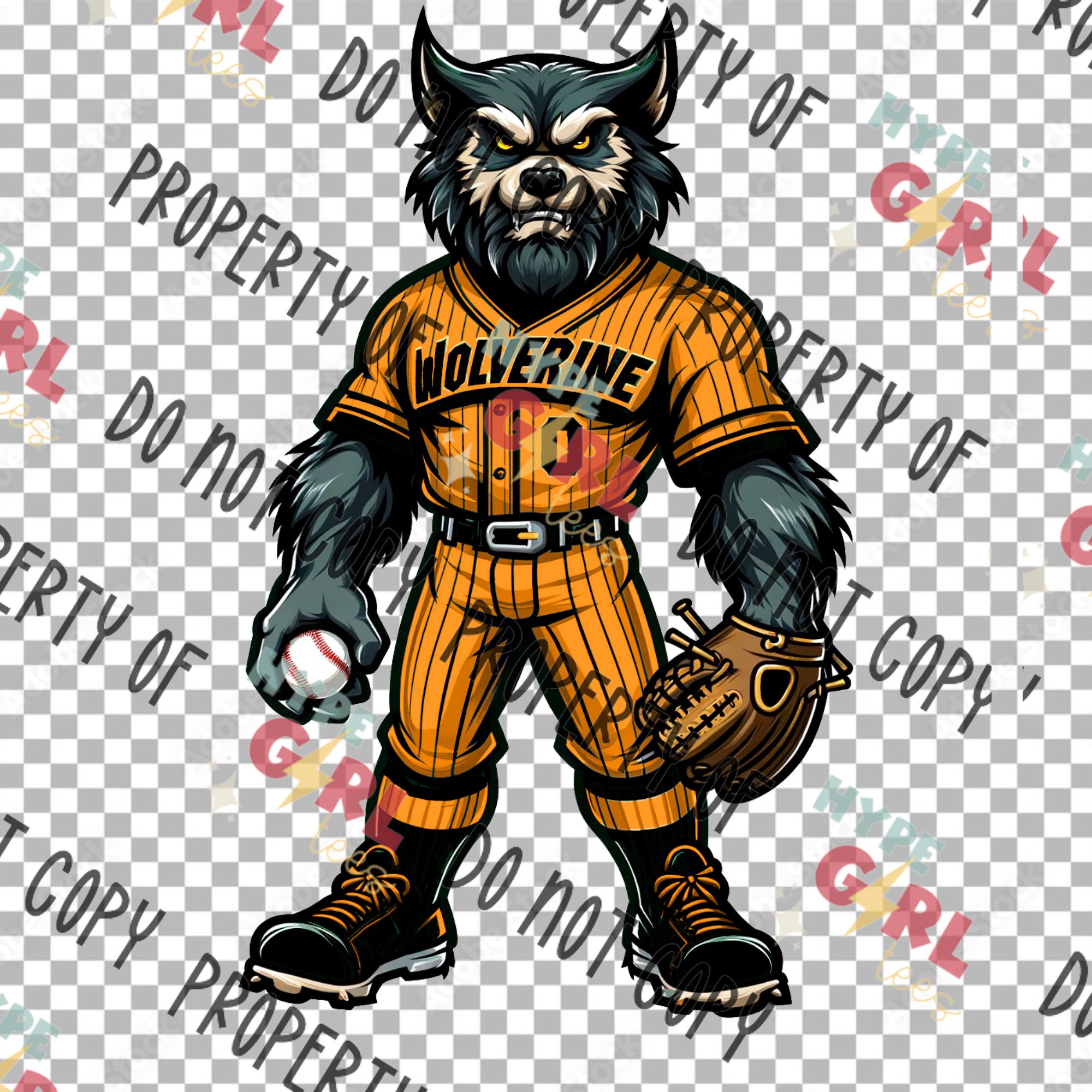 Wolverine Baseball Mascot PNG Digital File. Orange & Black Variant ...