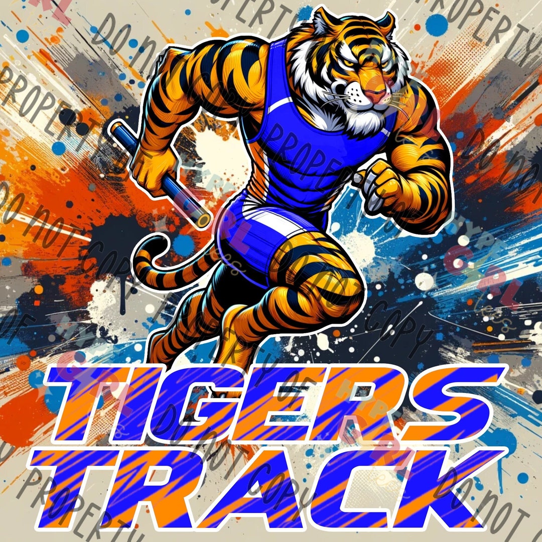 Tigers Track Mascot PNG Digital File. Blue & Orange Variant. OTHER ...