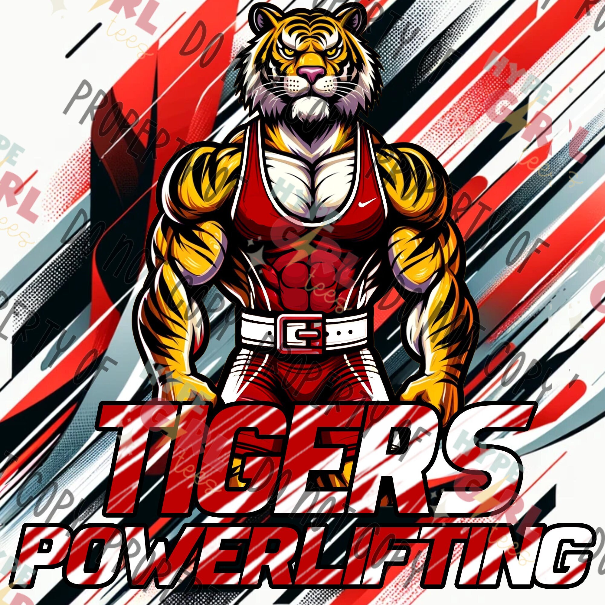 Tigers Powerlifting Mascot PNG, Digital File. Red & White Variation ...