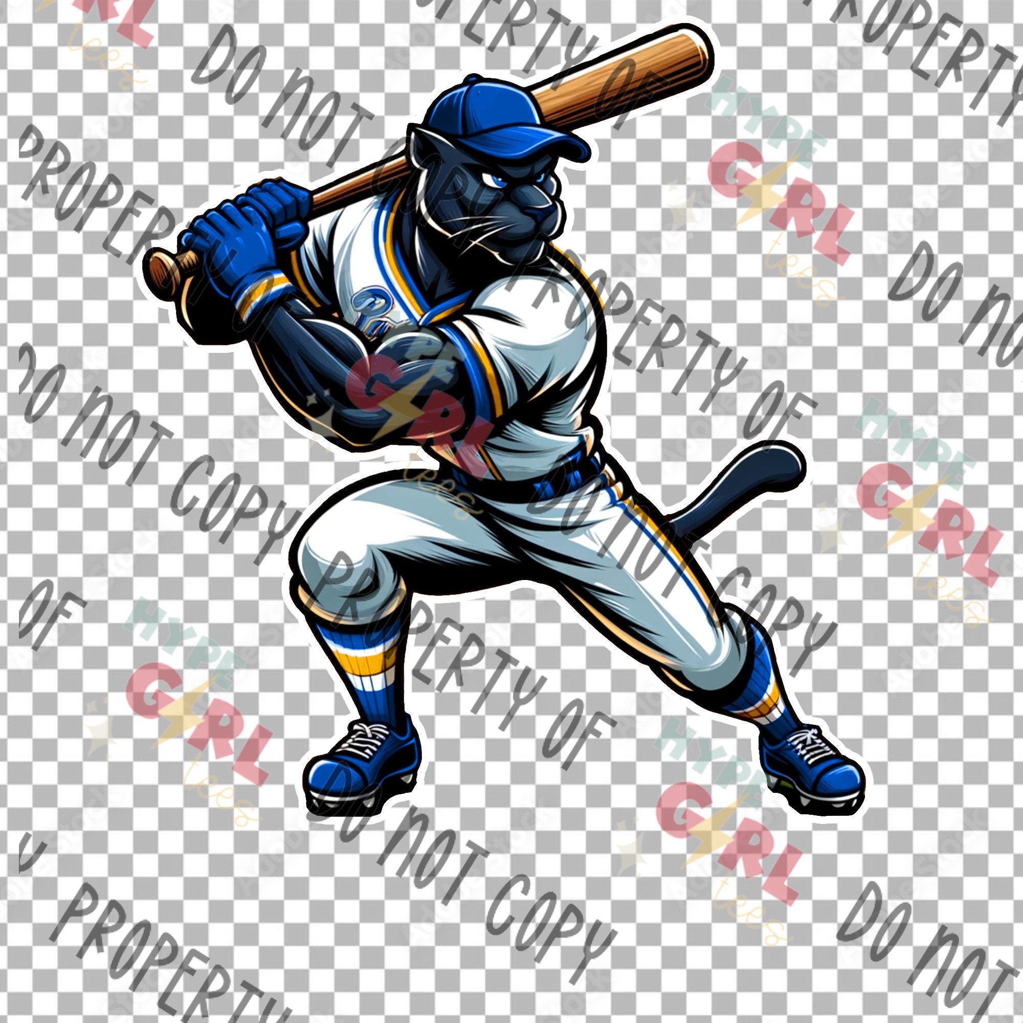 Panther Baseball Mascot PNG Digital File. Blue & Gold Variant. OTHER ...