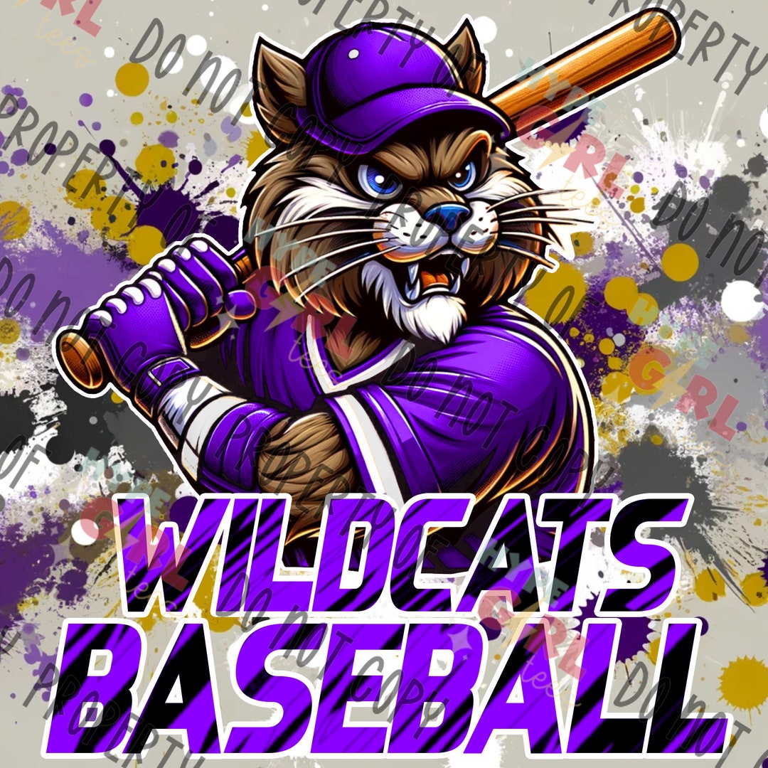 Wildcats / Bobcats Baseball Mascot PNG Digital File. Purple & White ...