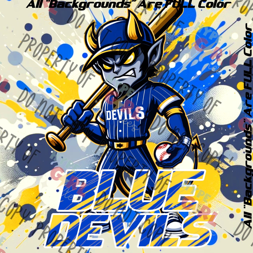 Devils Baseball Mascot Digital File Royal Blue & Gold Variation. Other ...