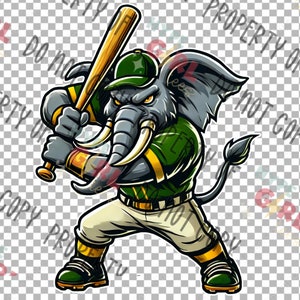 Elephants Baseball Design PNG Digital File. Green & Gold. Other Colors ...