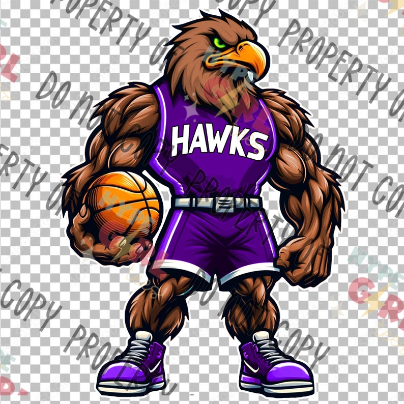 Hawks Basketball Mascot Digital File Purple & White Variation. Other ...