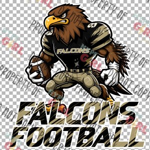Hawks / Falcons Football PNG Digital File. Black & Vegas Gold Variation ...