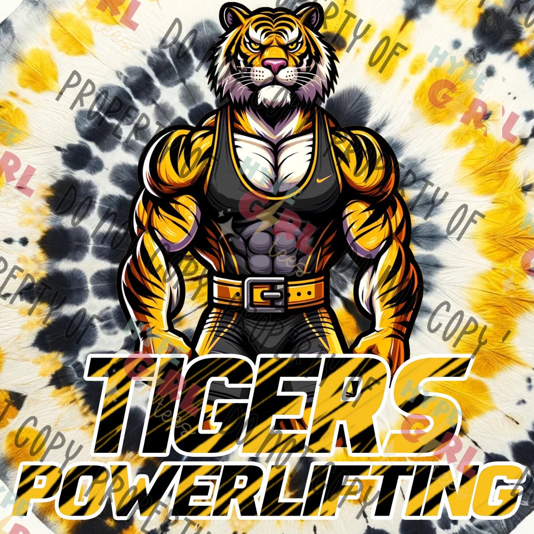 Tigers Powerlifting Mascot PNG, Digital File. Black & Gold Variation ...