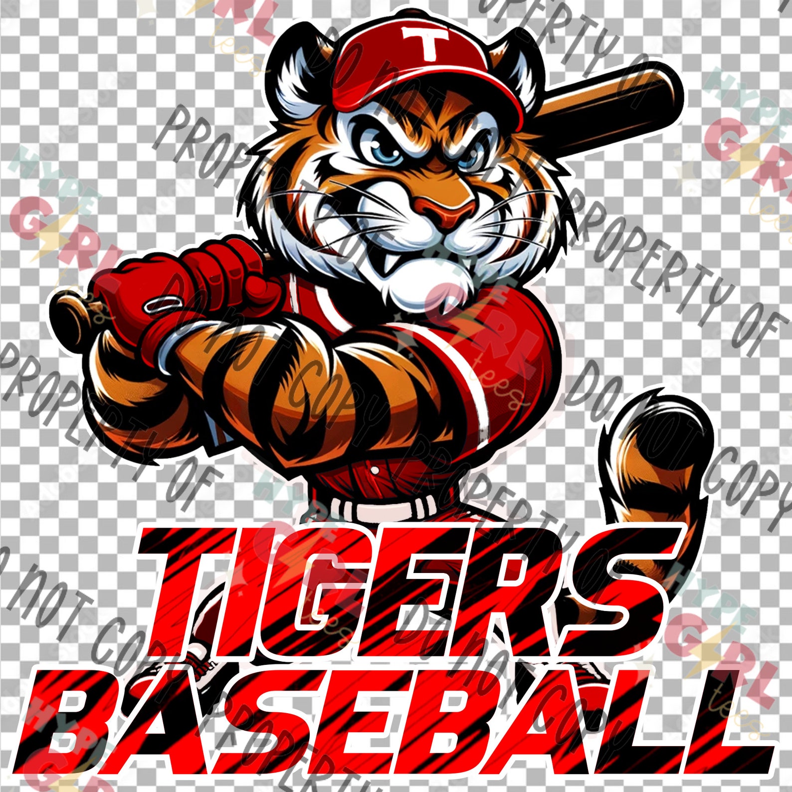 Tigers Baseball / Softball Mascot PNG Digital File. Red & White, Other ...