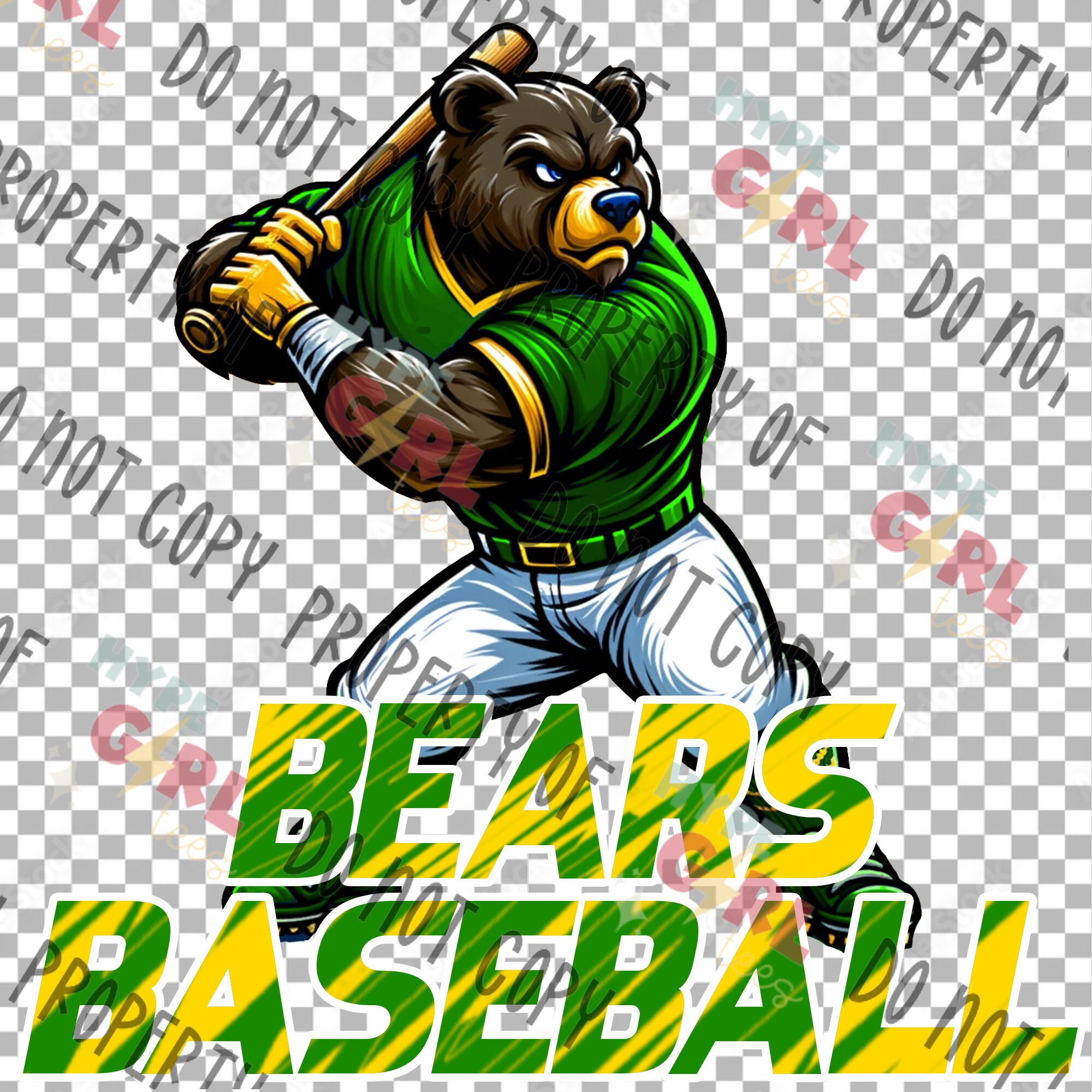 Bears Baseball Mascot PNG Digital File. Green & Gold Variant. OTHER ...