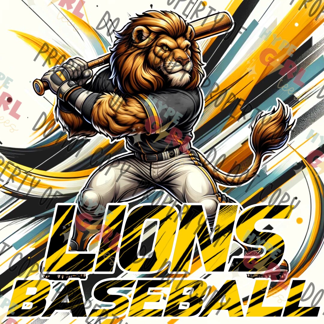 Lions Baseball Mascot PNG Digital File. Black & Gold Variant. OTHER ...