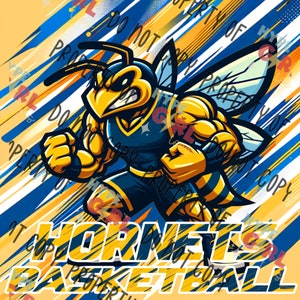 Hornets Mascot PNG Digital File. Blue & Yellow Variation. Other Colors ...