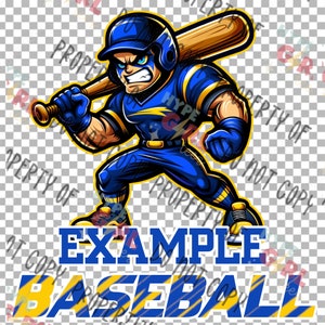 Baseball Mascot PNG Digital File. Blue & Yellow Variant. OTHER Colors ...