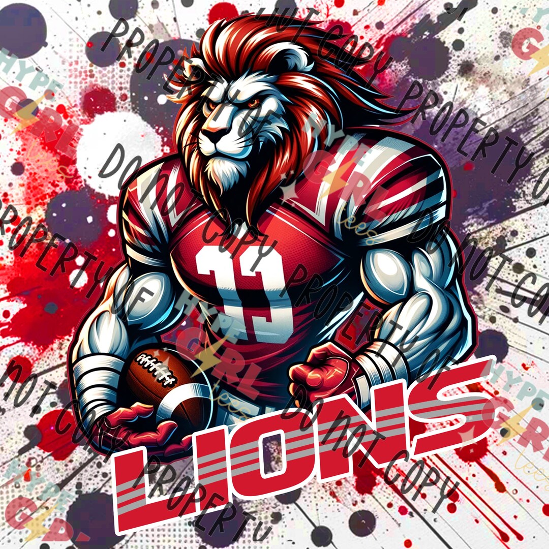 Lions Football Mascot Design PNG Digital File Red & Silver Variation ...