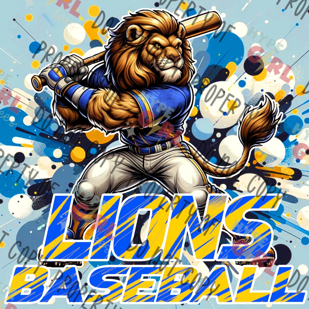 Lions Baseball Mascot PNG Digital File. Blue & Yellow Variant. OTHER ...