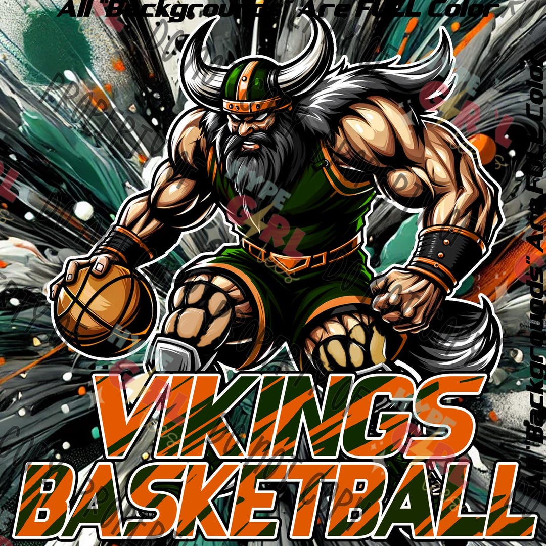 Vikings Basketball Mascot PNG Digital File. Orange & Green Variation ...