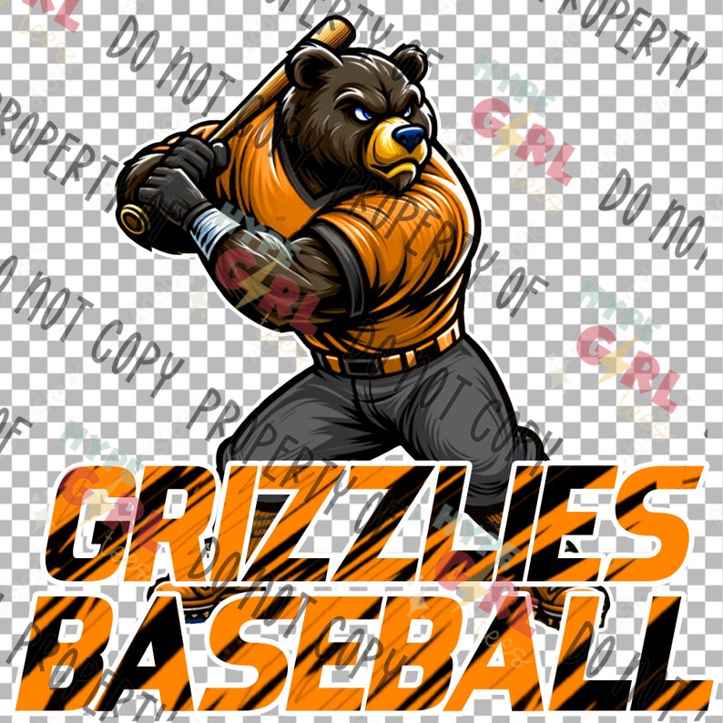 Bears Baseball Mascot PNG Digital File. Orange & Black Variant OTHER ...