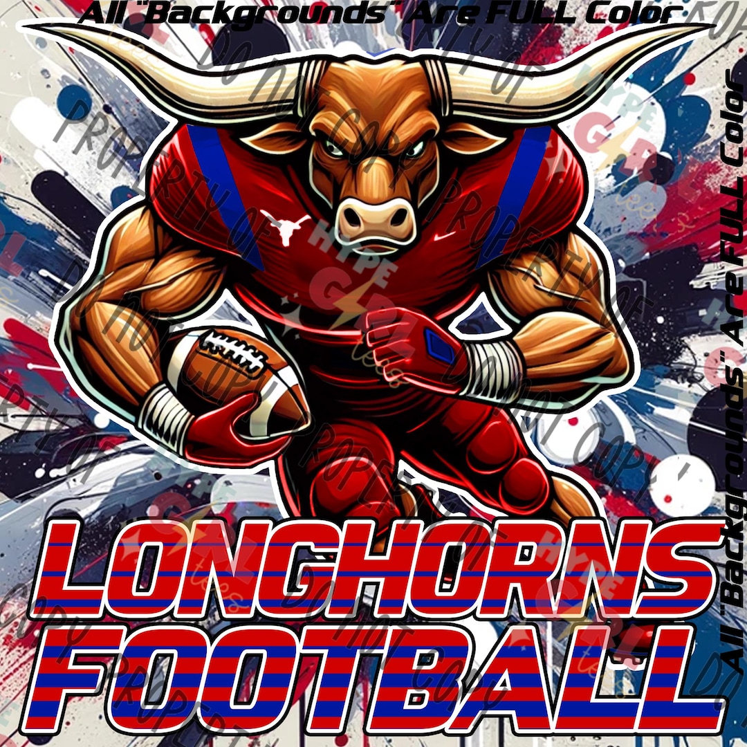 Longhorns Football Design PNG Digital File. Red & Blue Version, Other ...