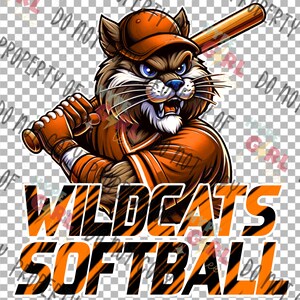 Wildcats Baseball / Softball Mascot PNG Digital File Orange Variant ...