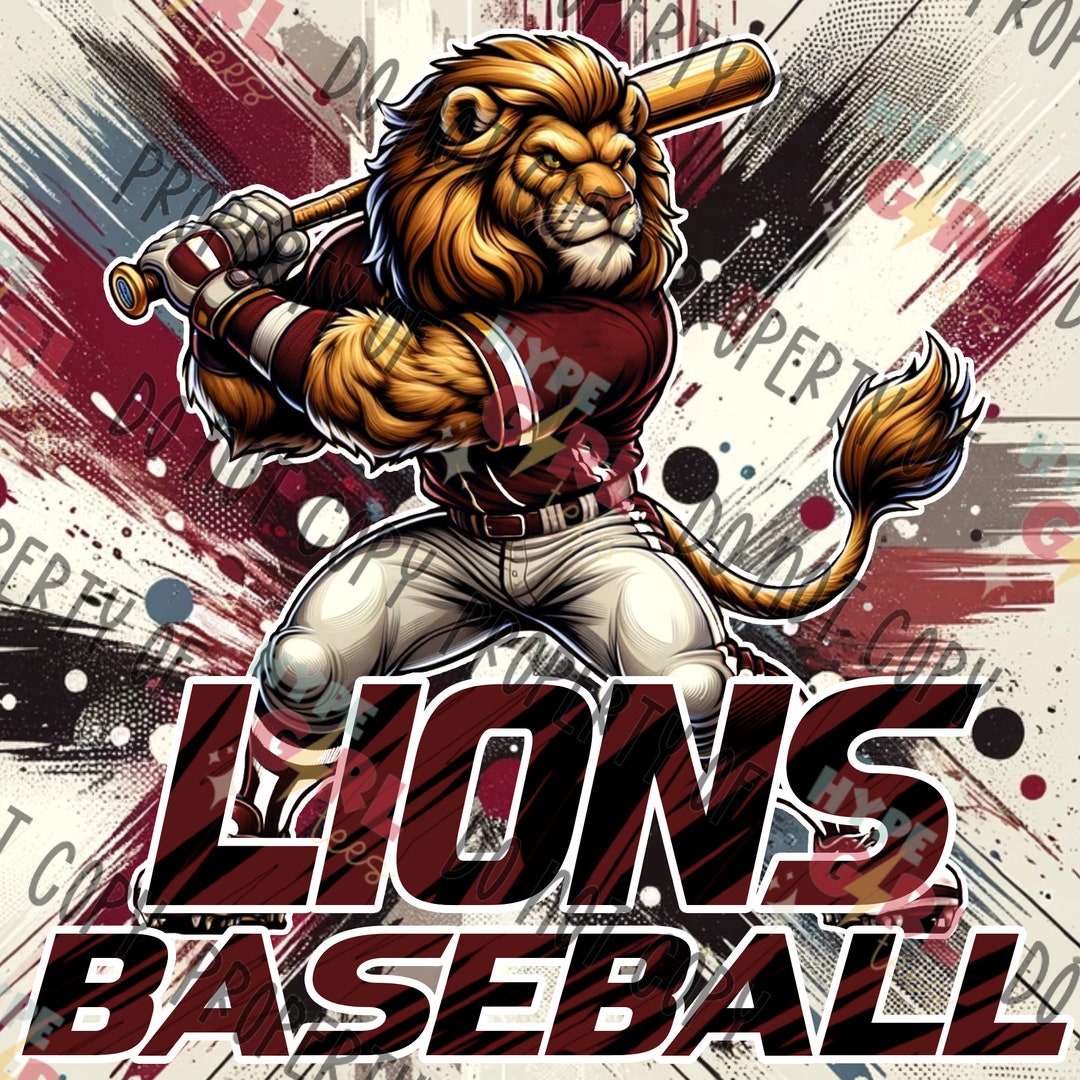 Lions Baseball Mascot PNG Digital File. Red & White Variant. OTHER ...
