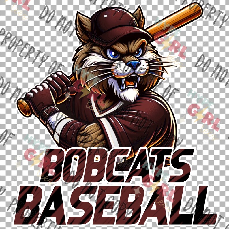 Wildcats / Bobcats Baseball Mascot PNG Digital File Maroon & White ...